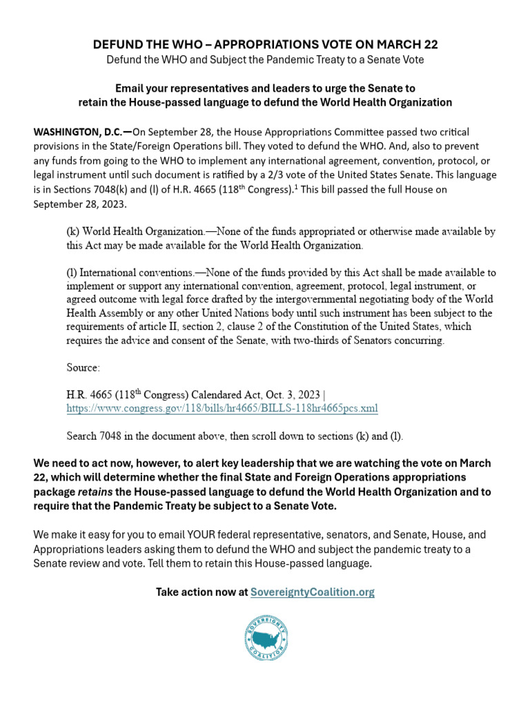 Flyer HR 4665 Sections K and L Defund The Who and Senate Rreview | PDF