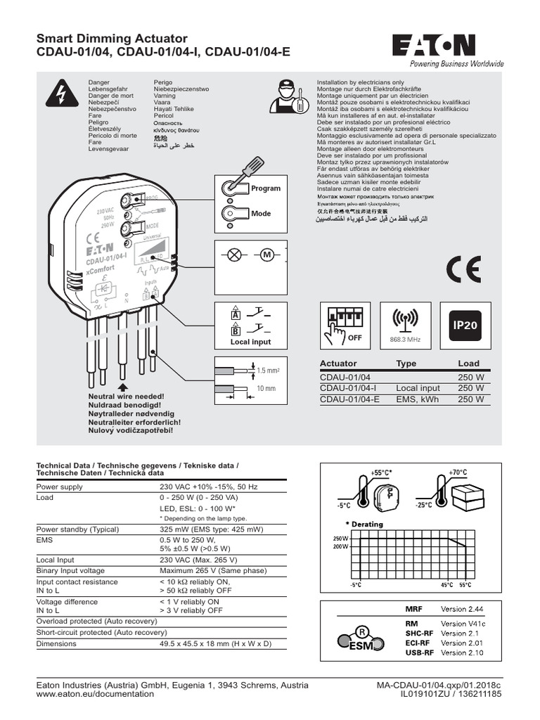 Smart Dimming Actuator CDAU-01/04, CDAU-01/04-I, CDAU-01/04-E | PDF