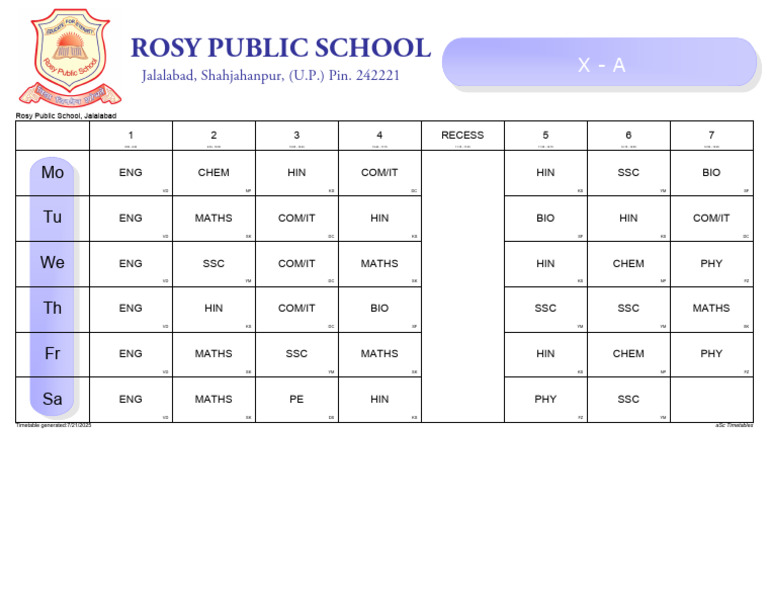Rosy Public School Timetable 2025 | PDF