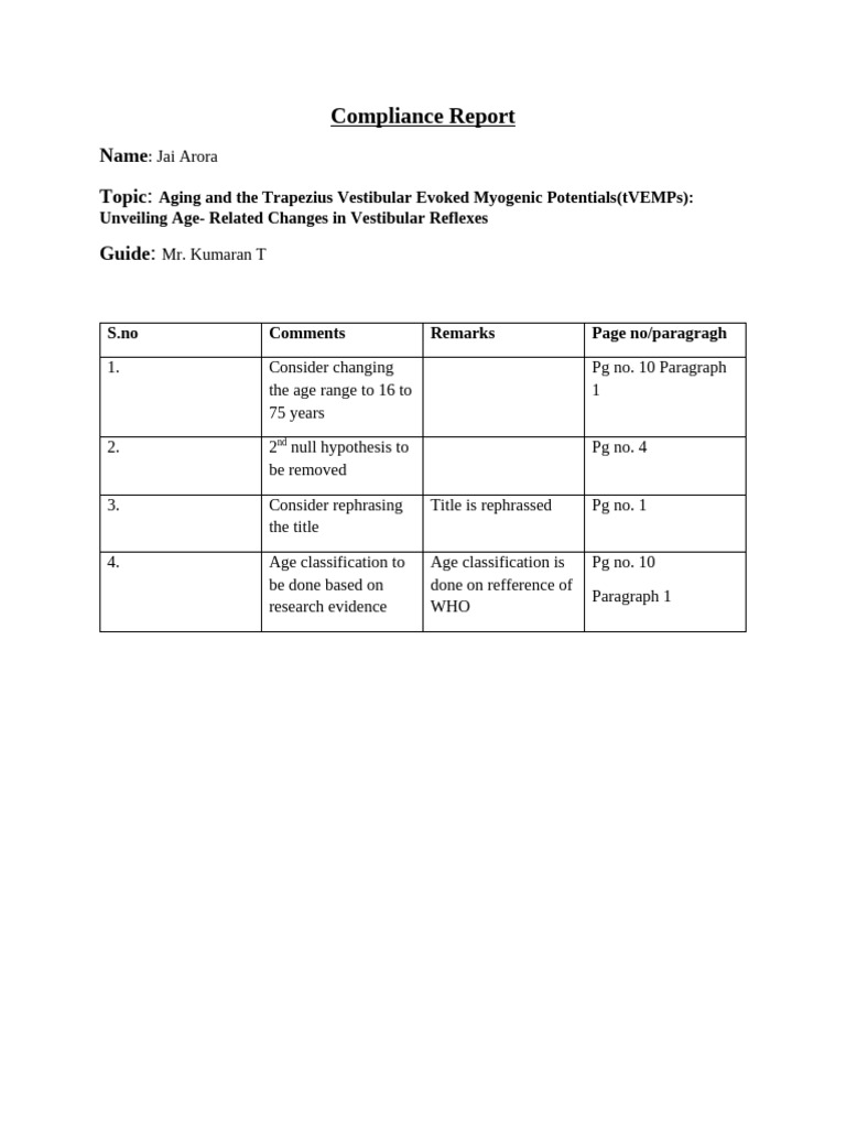 Age-Related Changes in tVEMPs Report | PDF