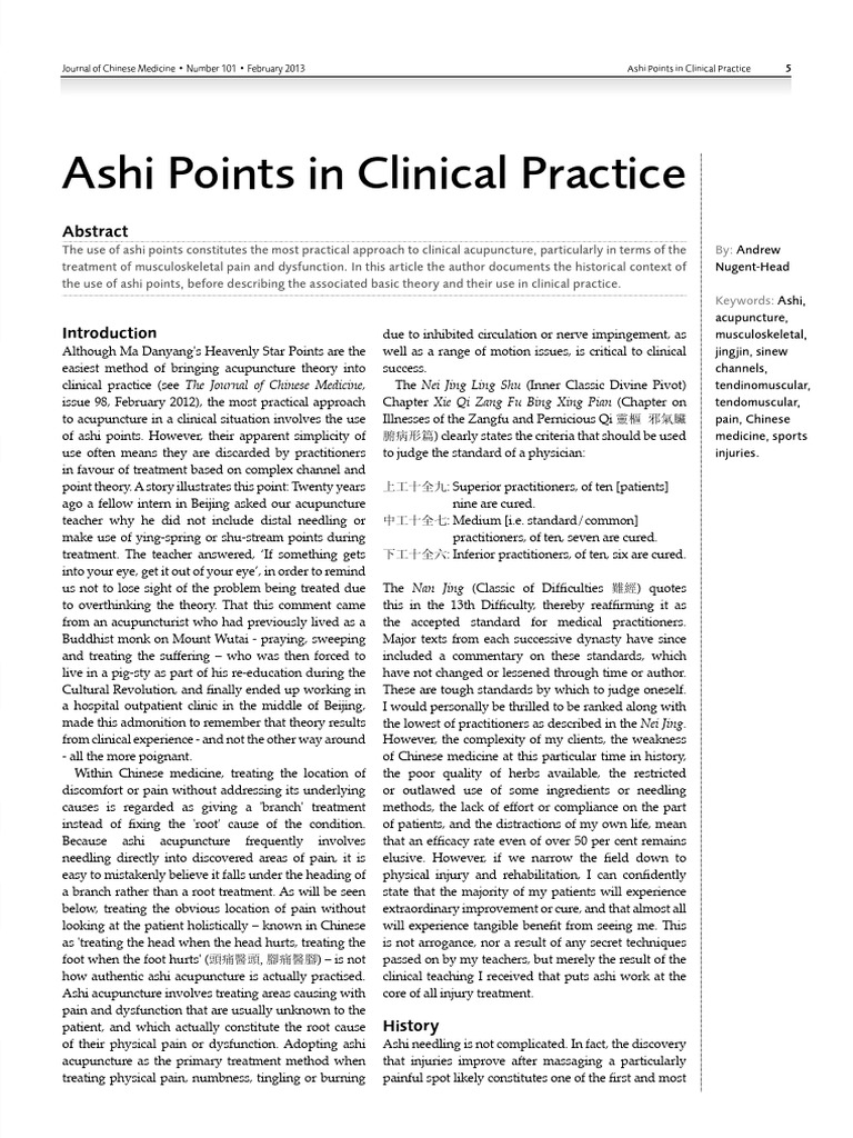Ashi Points in Acupuncture Practice | PDF | Acupuncture | Traditional ...