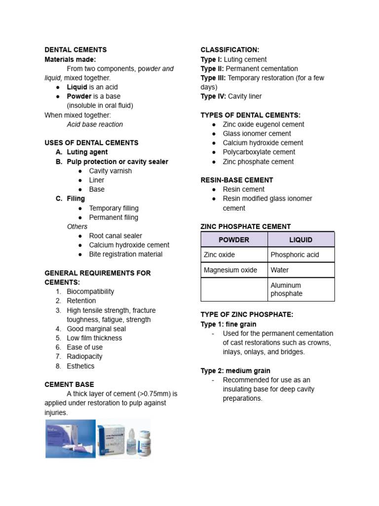 Overview of Dental Cements | PDF | Chemical Substances | Materials
