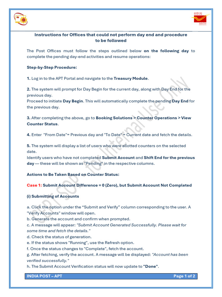Instructions for Offices That Could Not Perform Day End and Procedure ...