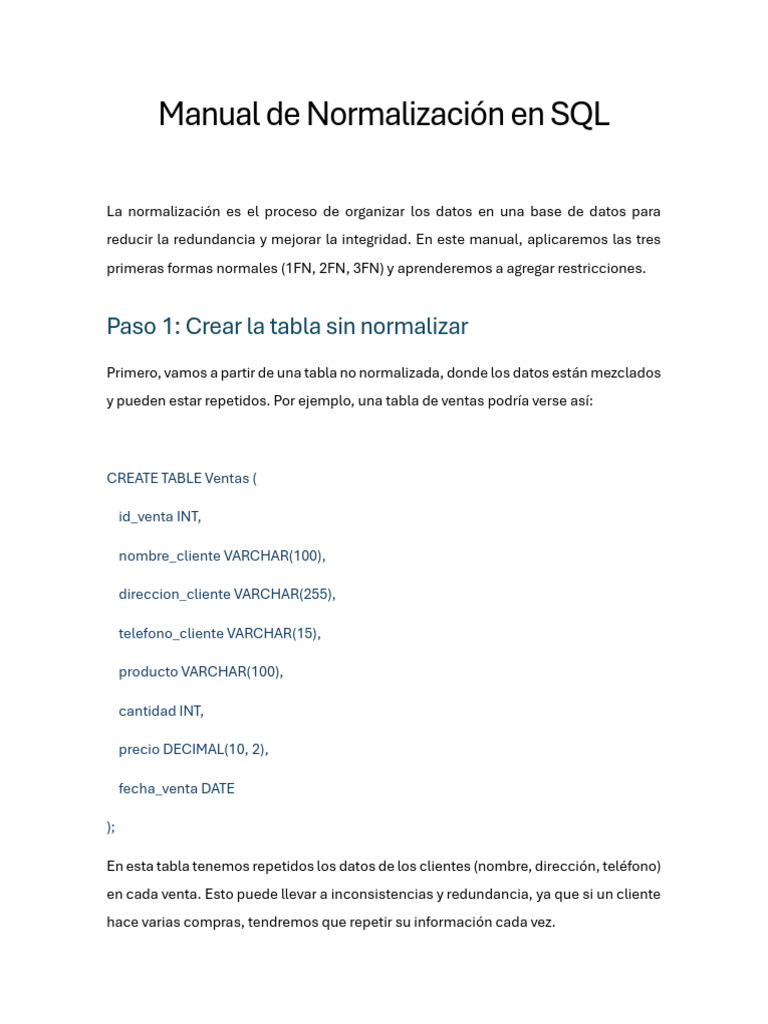 Manual de Normalización en SQL | PDF | Recuperación de información | Tecnologías de la información