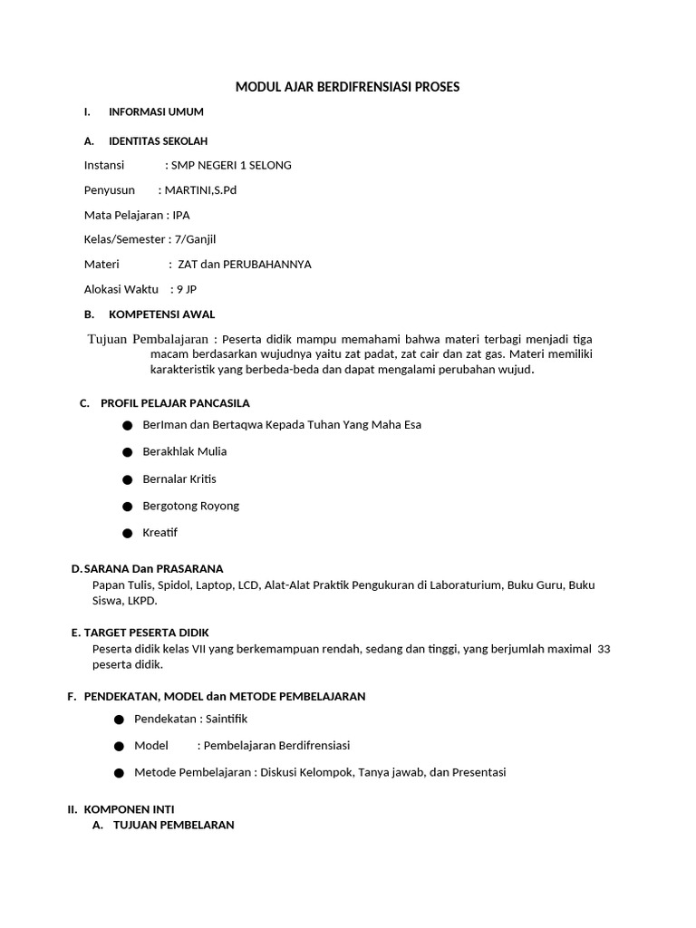 Ipa Modul Ajar Berdifrensiasi Proses.7.1.Ttd | PDF