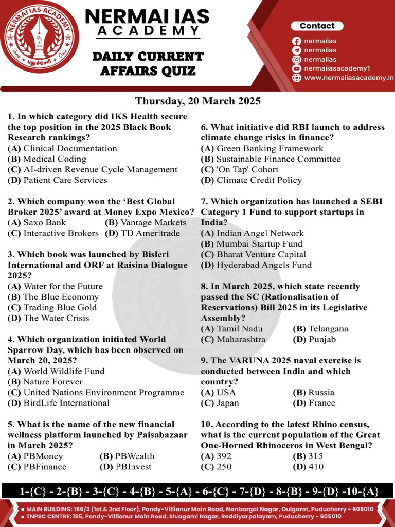 20 Mar 25_Nermai IAS Academy Puducherry DS | PDF
