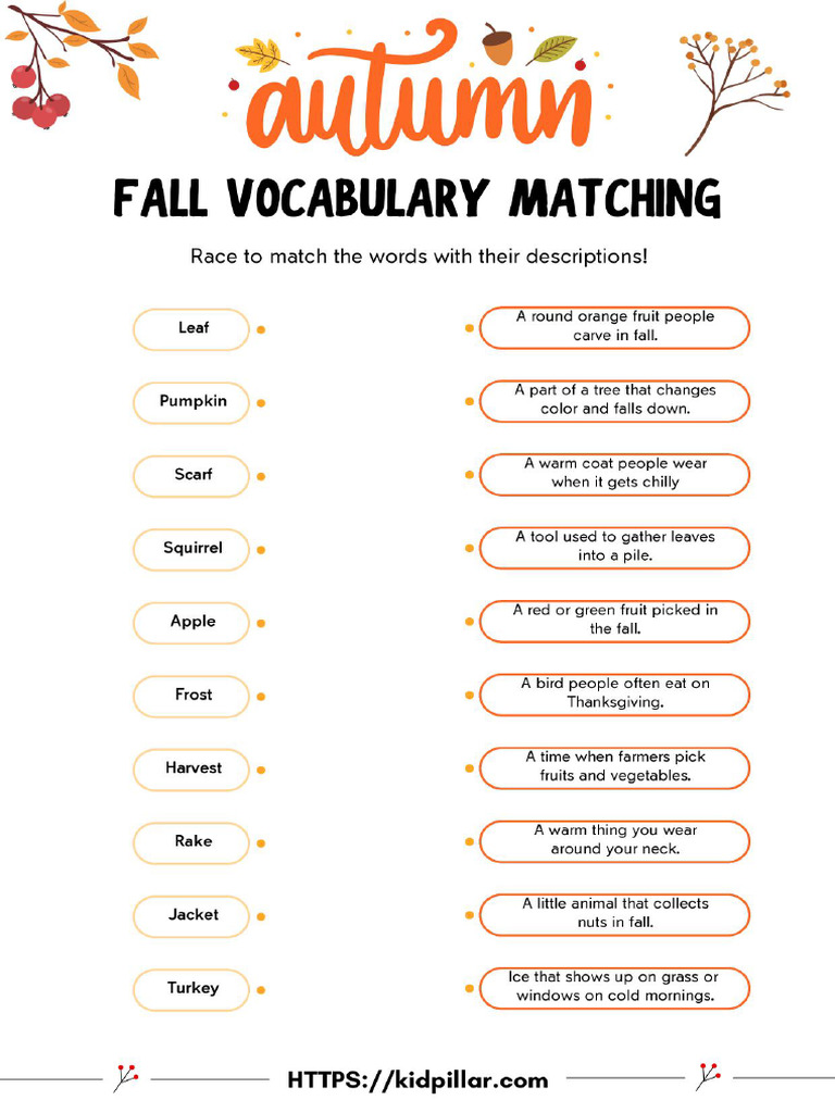 Autumn Vocabulary Matching | PDF