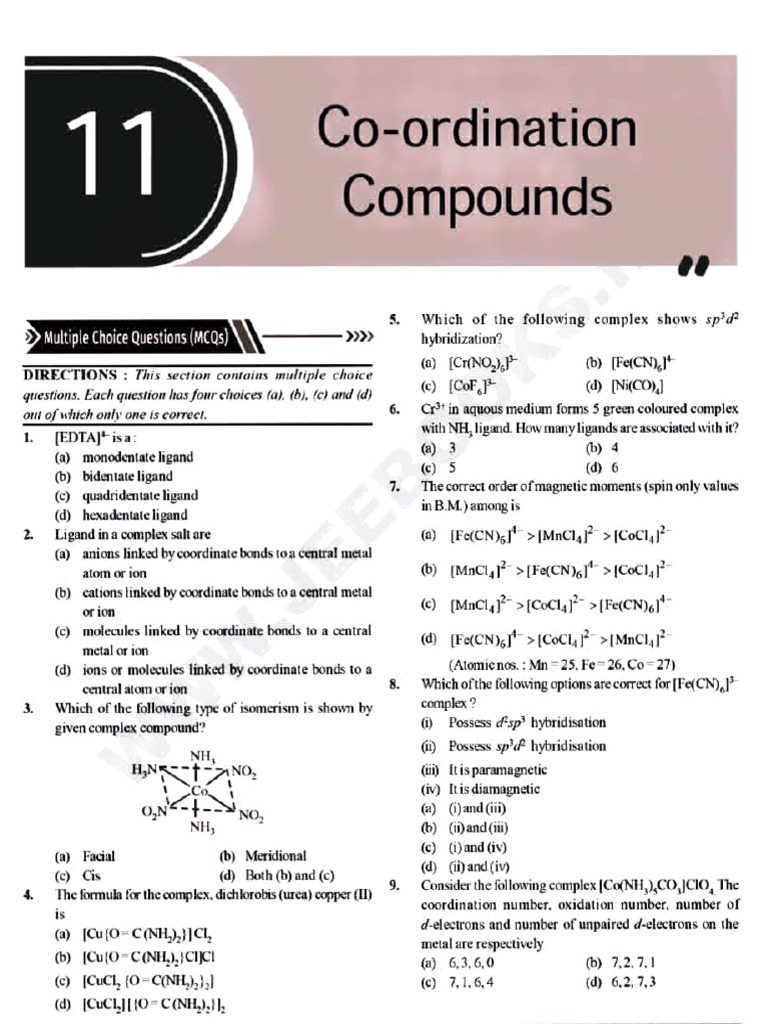 Coordination Compounds MCQs for Class 12 | PDF | Coordination Complex ...