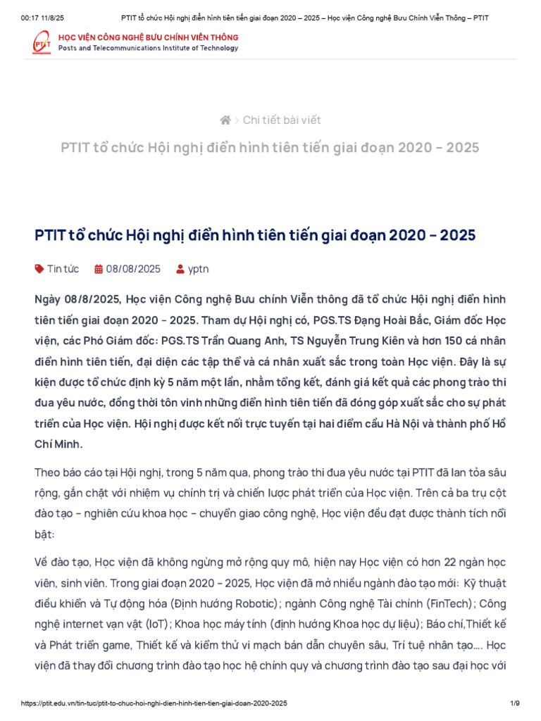 PTIT tổ chức Hội nghị điển hình tiên tiến giai đoạn 2020 - 2025 - Học ...