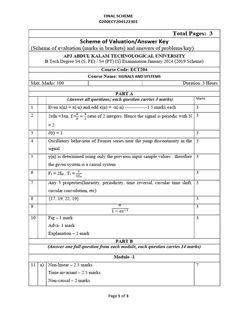 Signals and Systems Exam Answer Key | PDF | Electronics | Algorithms