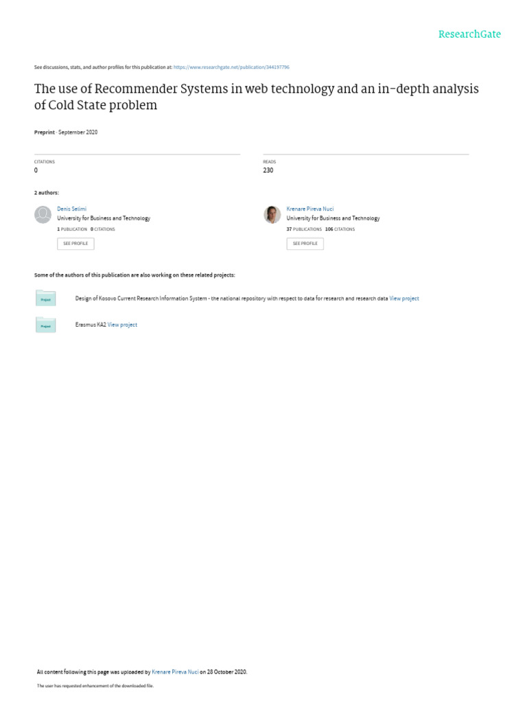 The Use of Recommender Systems in Web Technology and An In-Depth ...