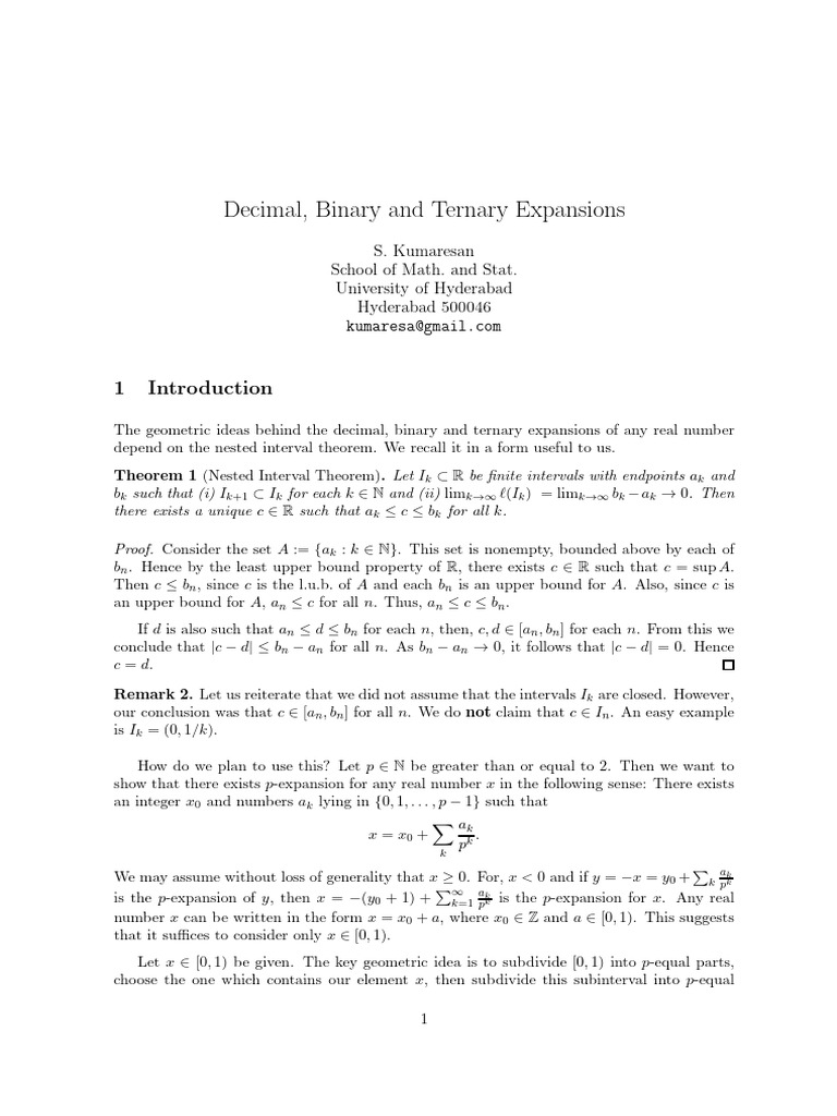 Binary Tertiary and Decimal Expansions | PDF | Real Number | Numbers