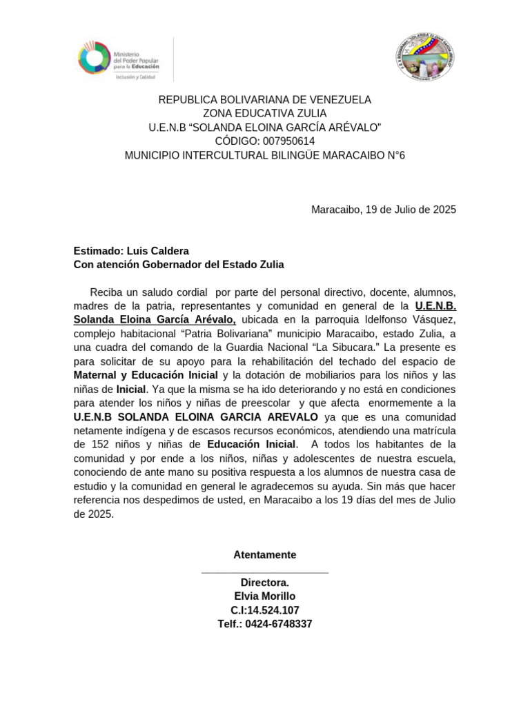 CARTA LUIS CALDERA | PDF