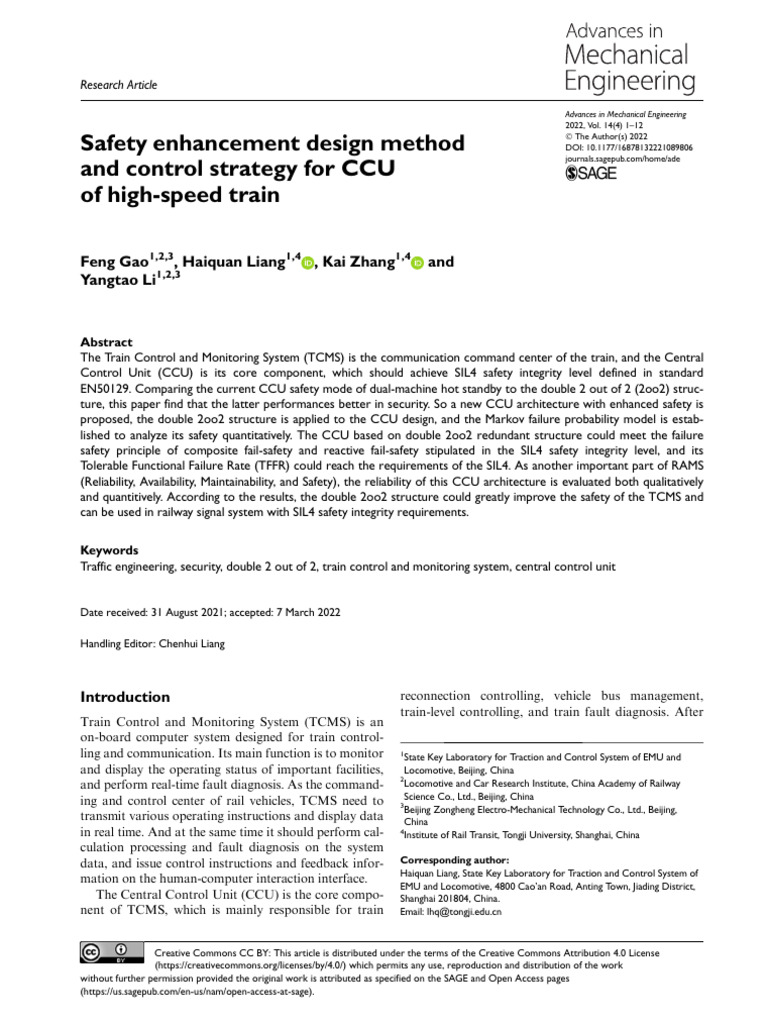 Enhanced Safety Design for CCU in Trains | PDF | Reliability ...