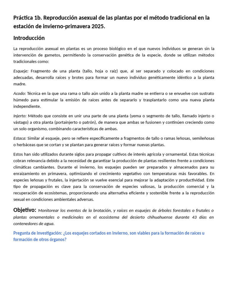 Práctica 1b.ReproduccionSexual_237321 | PDF | Injerto | Plantas