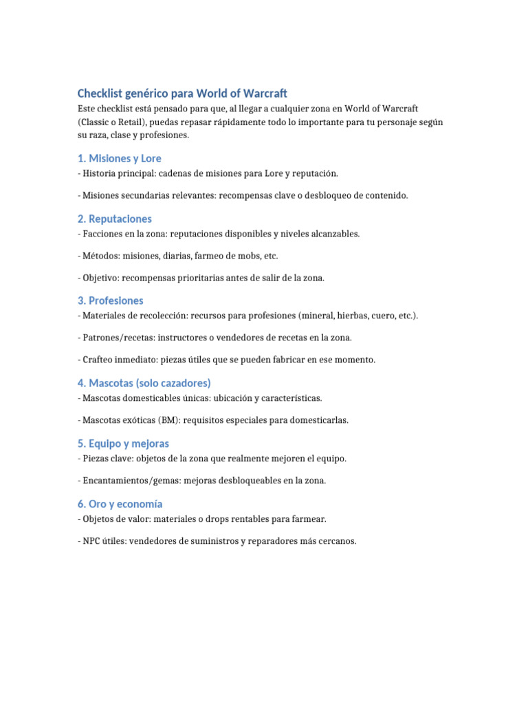 Checklist para World of Warcraft Cataclysm | PDF