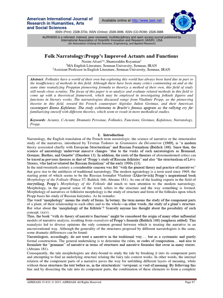 Folk Narratology Propp S Improved Actant | PDF | Narrative | Literary ...