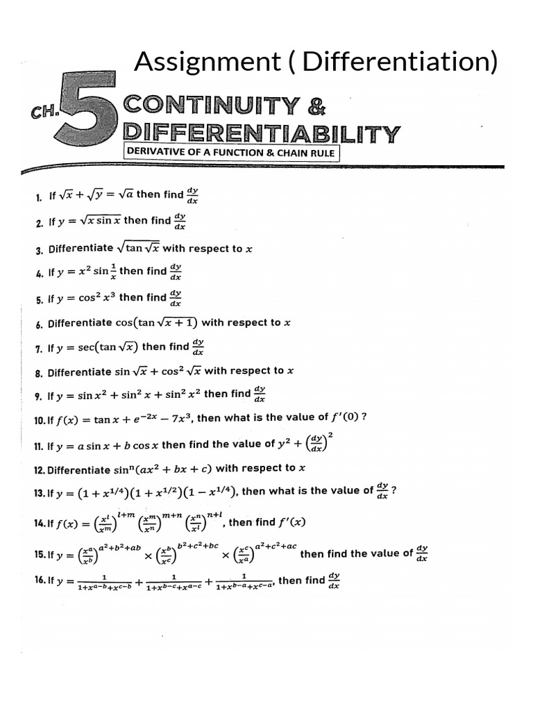 Assignment - 8 (Differentiation) | PDF