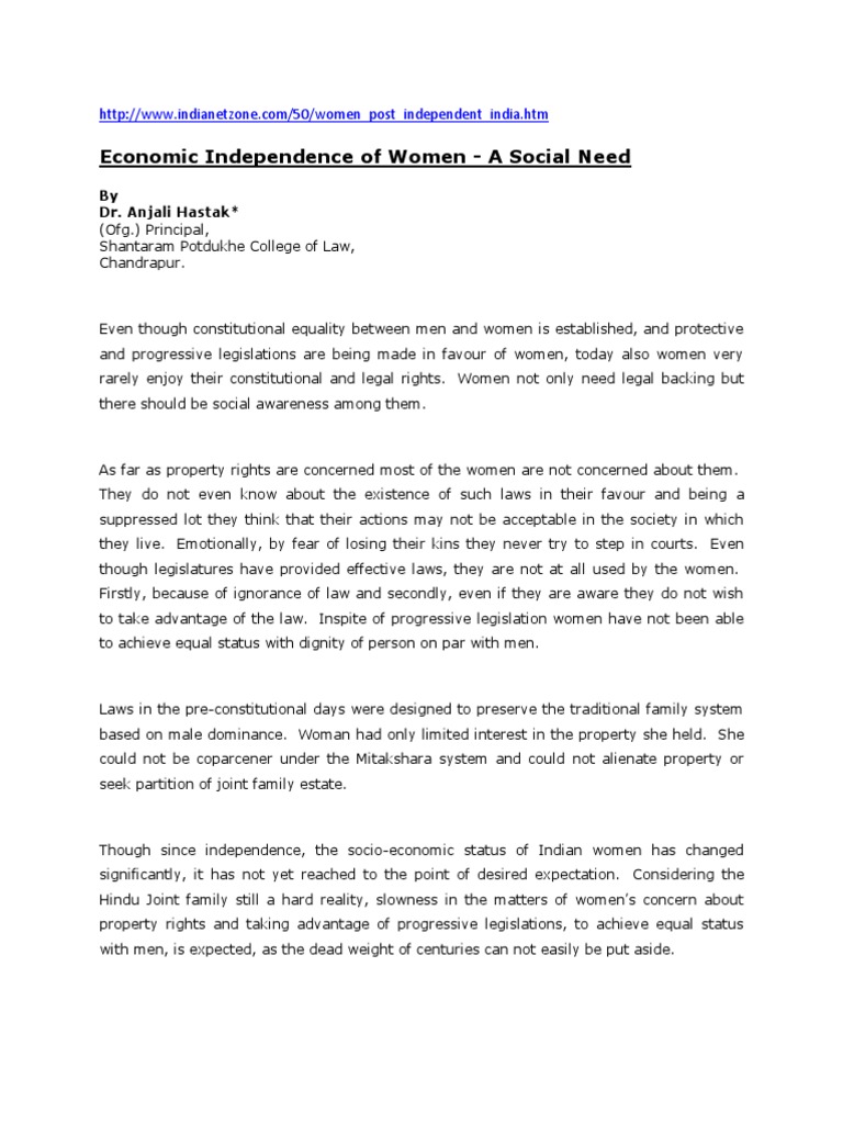 Women's Economic Independence in India | PDF | Marriage | Justice