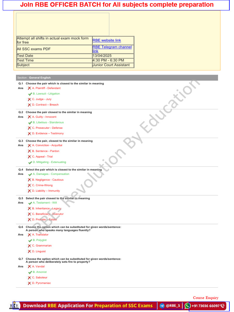 Supreme Court JCA 2025 Answer Key RBE | PDF | World Wide Web | Internet & Web
