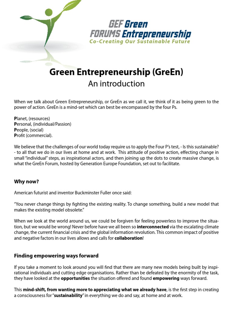 Green Framework | PDF | Sustainability | Entrepreneurship