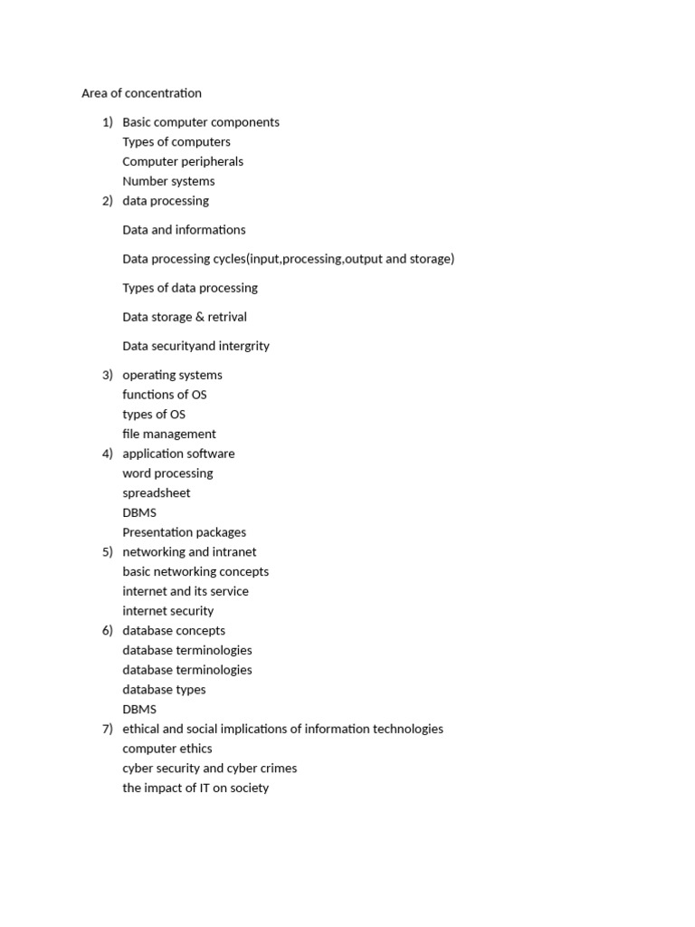 Area of Concentration For Data Processing | PDF