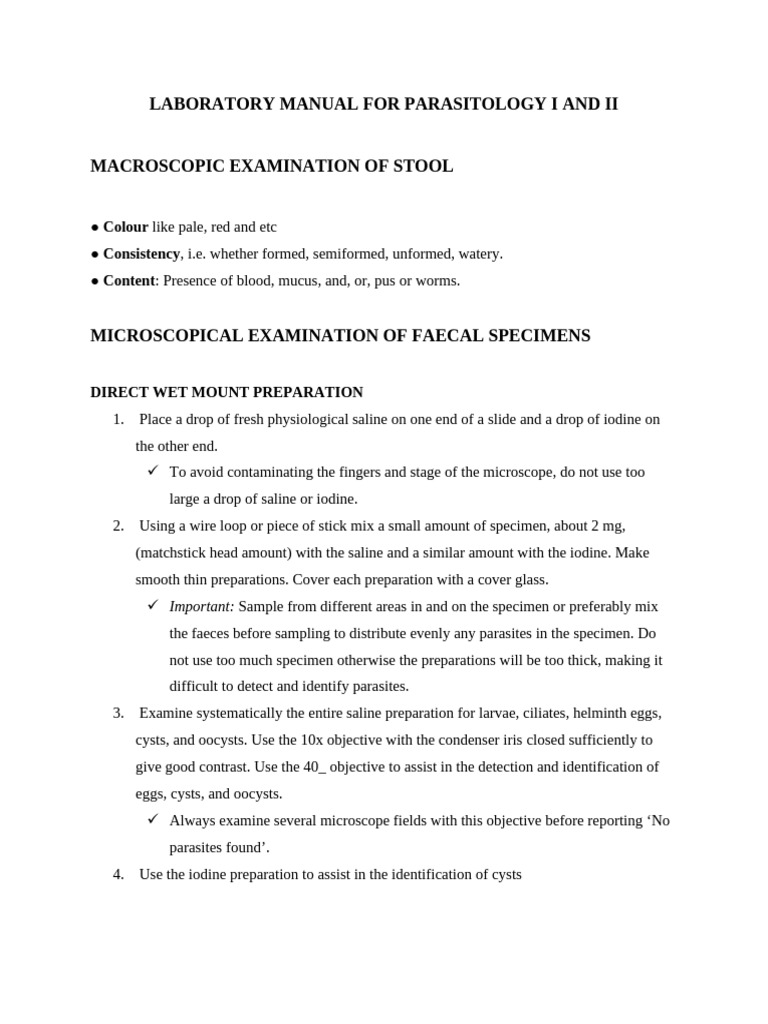 Parasitology Stool Examination Techniques | PDF | Plasmodium Falciparum ...