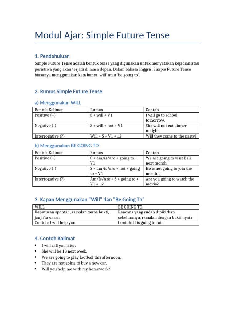 Modul Ajar Simple Future Tense | PDF
