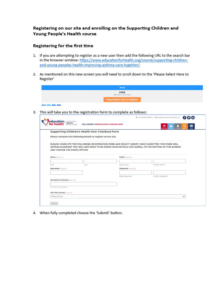 Registering On Our Site and Enrolling On The Supporting Children and ...