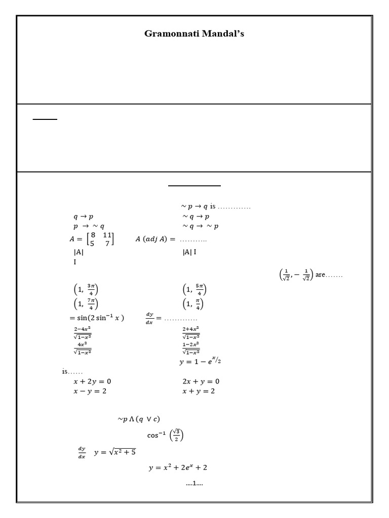 Mathematics Question Paper | PDF | Function (Mathematics ...