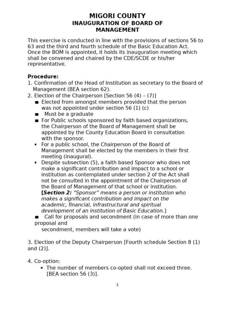 Inauguration of Migori County BOM | PDF | Teachers | Board Of Directors