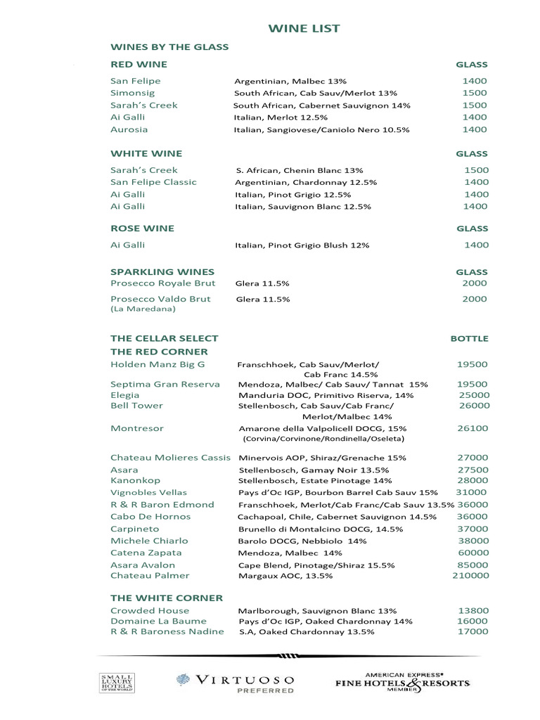 Comprehensive Wine List by Type | PDF | Grape Varieties | Wine
