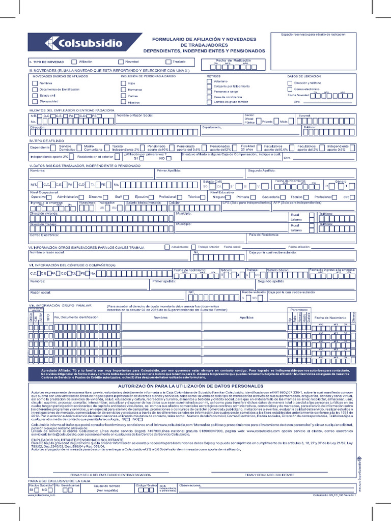 Formulario Colsubsidio Empleado | PDF