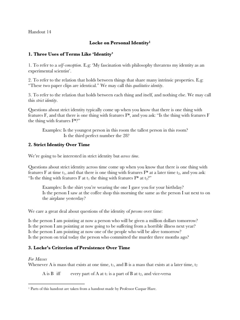 Locke's Theory of Personal Identity | PDF | Psychological Concepts