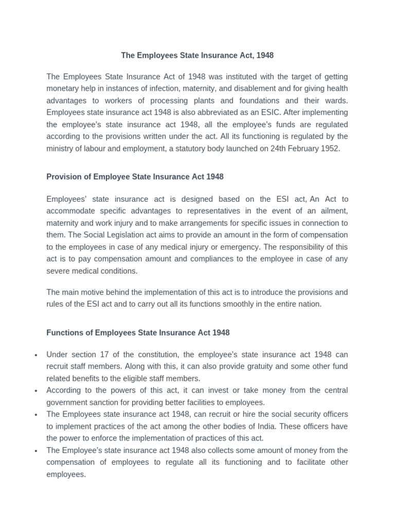 ESI Act | PDF | Employment | Social Policy