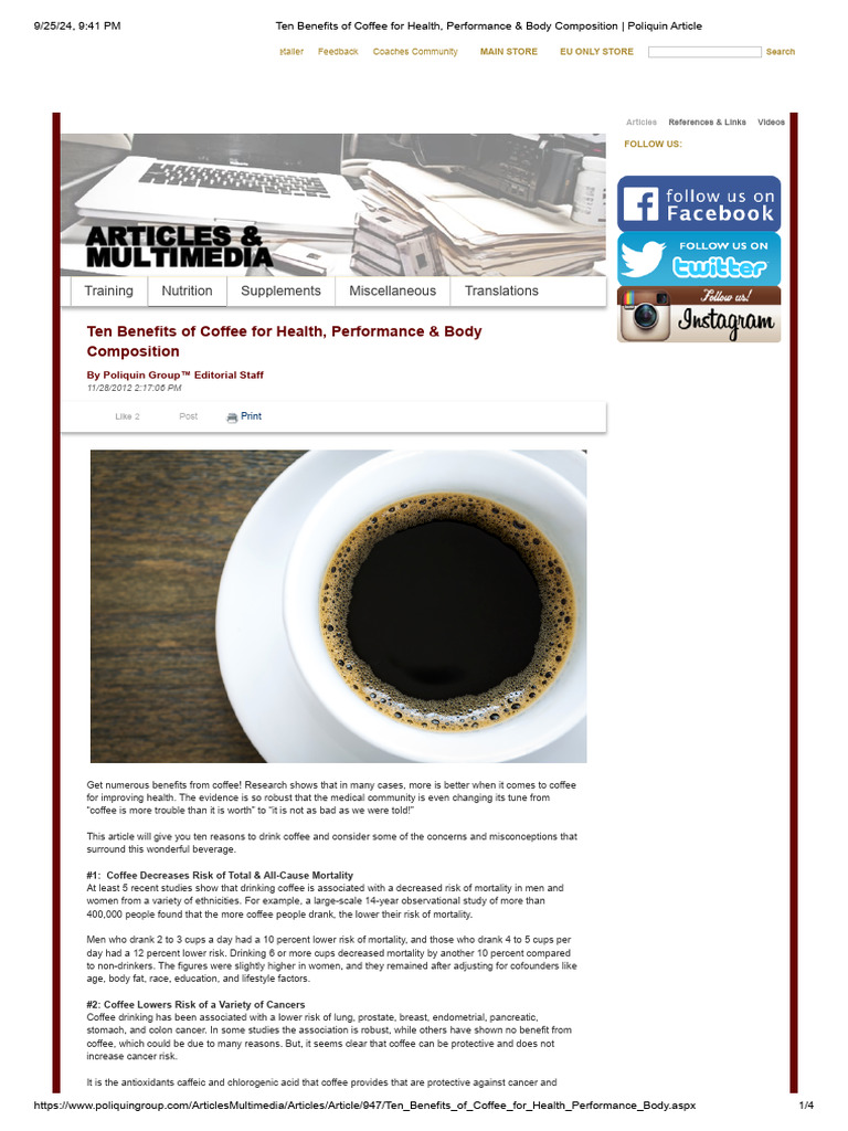 Ten Benefits of Coffee For Health, Performance & Body Composition ...