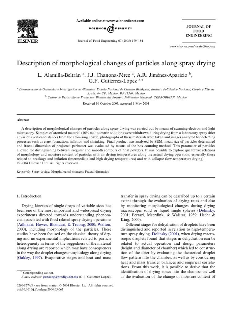 Morphological Changes in Spray Drying | PDF | Scanning Electron ...