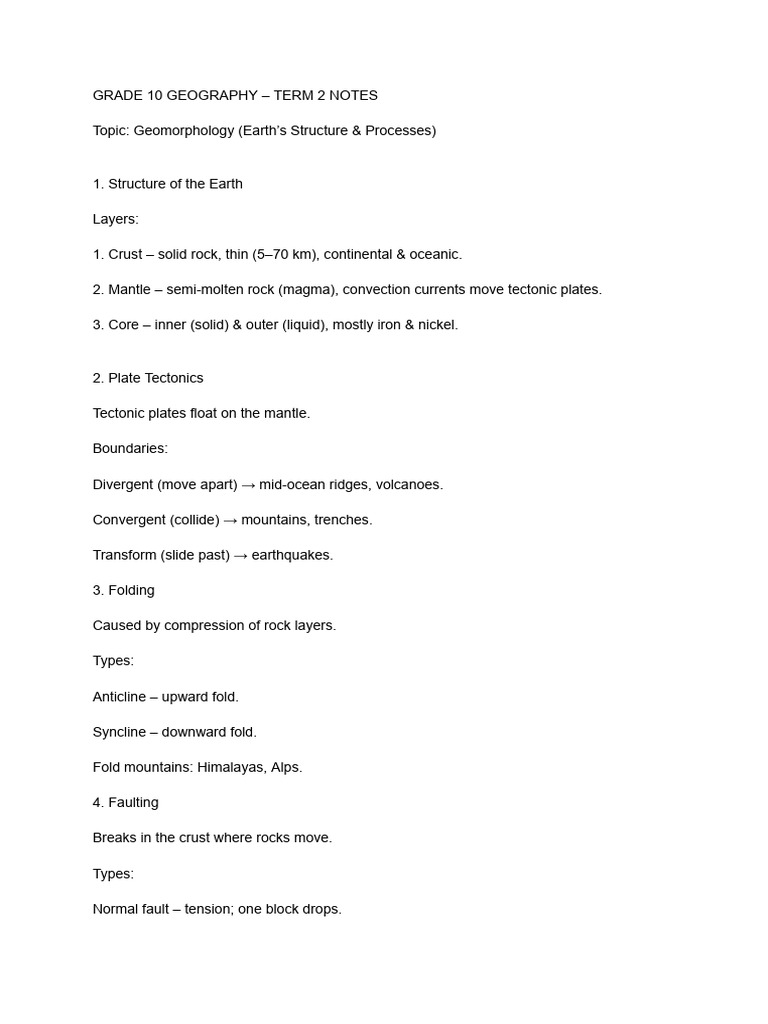 Grade 10 Geography Term 2: Geomorphology | PDF