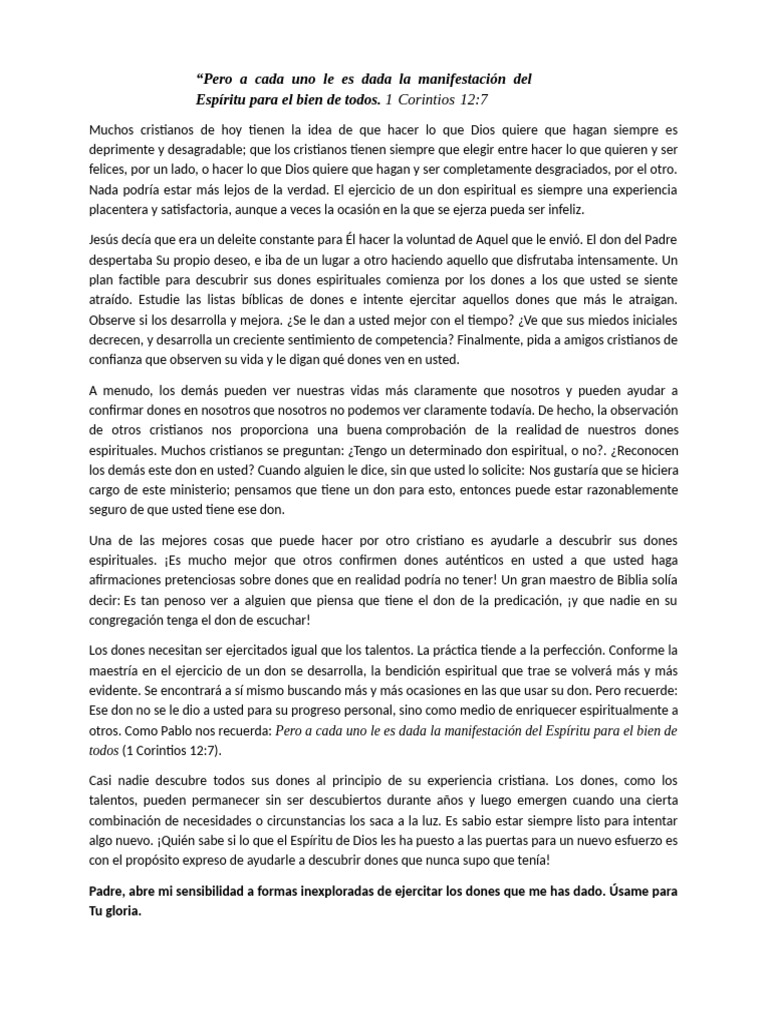 Descubre y Ejercita Tus Dones Espirituales | PDF | Primera epístola a ...
