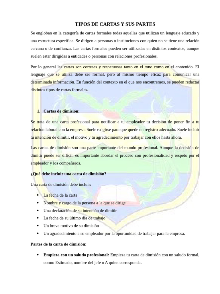 Tipos de cartas formales y su estructura | PDF | Plan de estudios ...