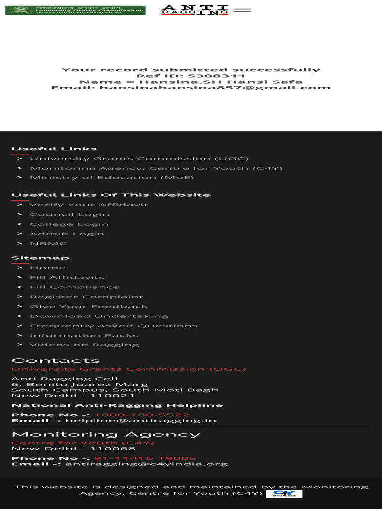 Anti-Ragging Helpline Information | PDF