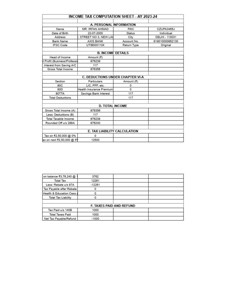 Centered ITR Computation IRFAN | PDF