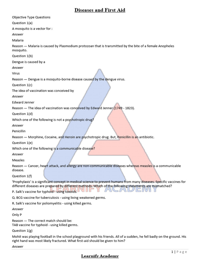 Diseases and First Aid Essentials | PDF | Pathogen | Vaccines