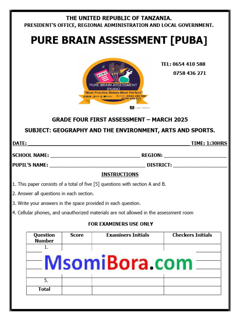 Grade Four Geography Assessment 2025 | PDF