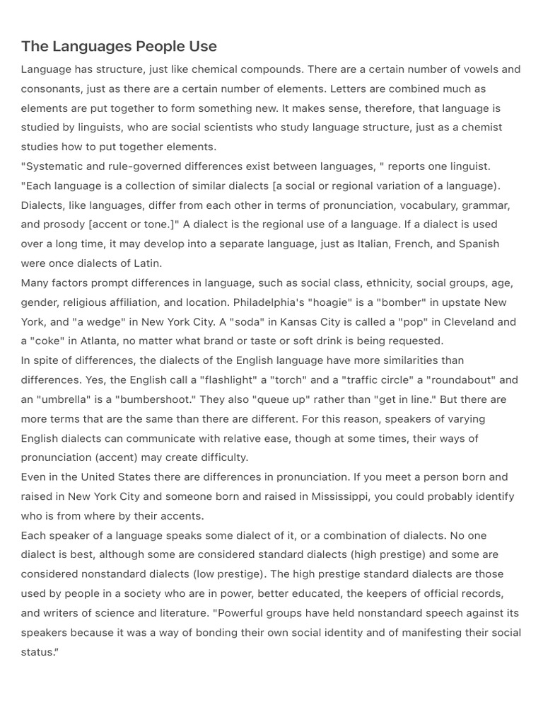 The Languages People Use | PDF | English Language | Dialect