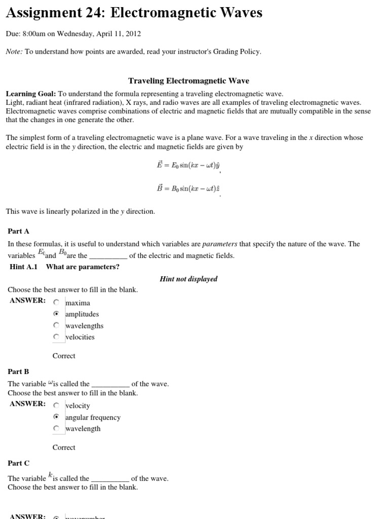 Electromagnetic Waves Assignment Overview | PDF | Electromagnetic ...