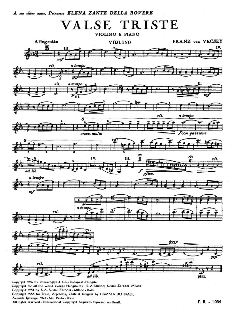 Franz Von Vecsey - Valse Triste | PDF