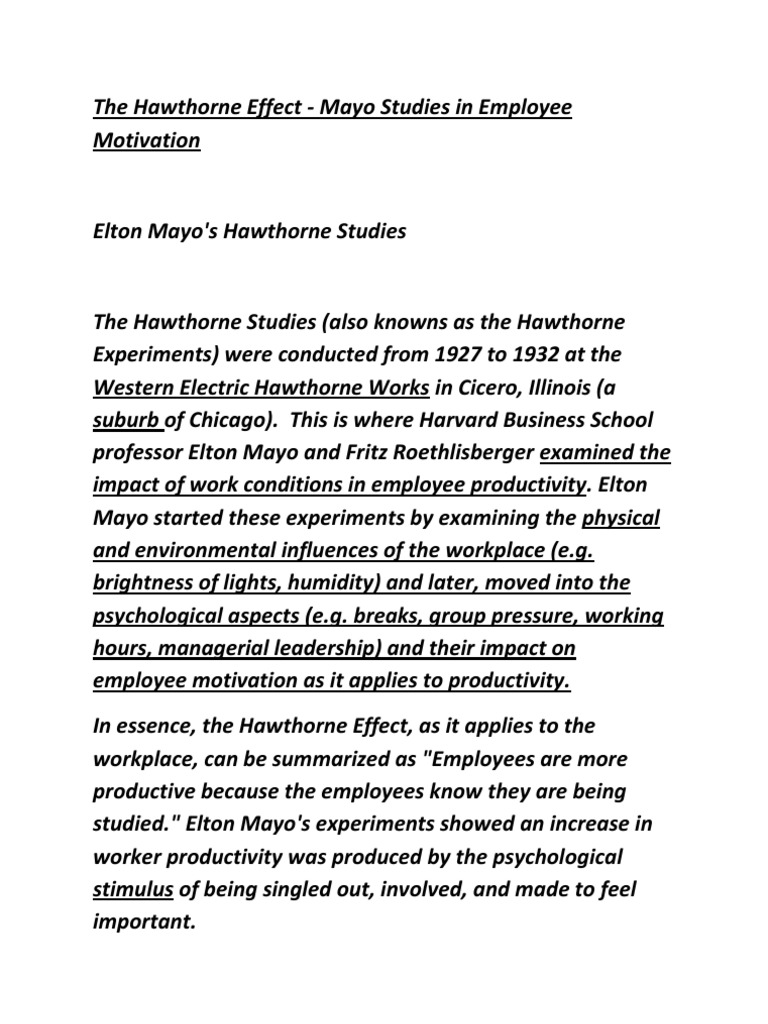 The Hawthorne Effect | Experiment | Motivation