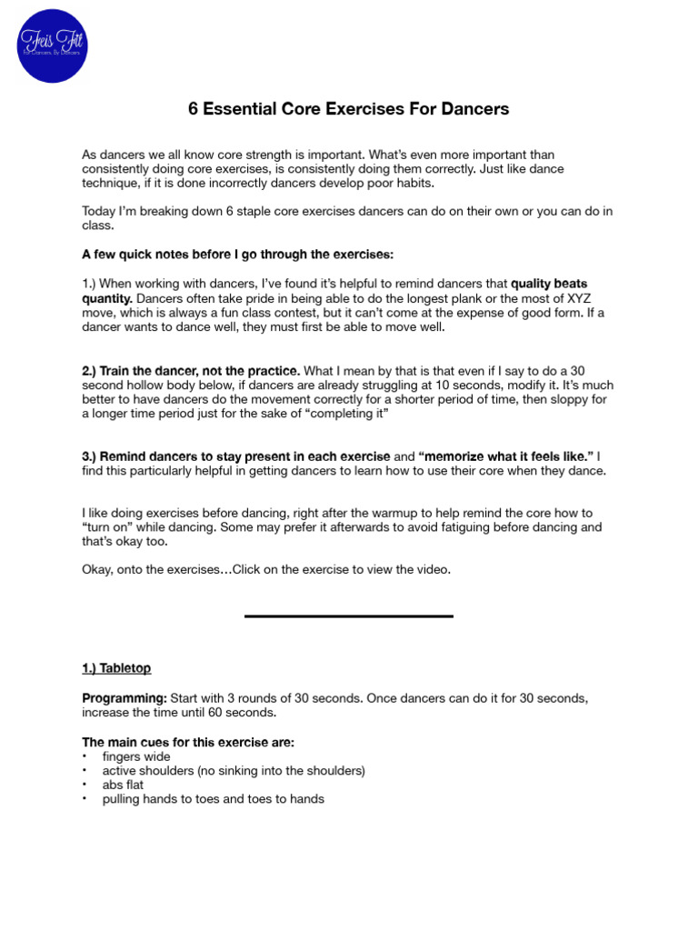 6 Essential Core Exercises For Dancers | PDF | Abdomen | Pelvis