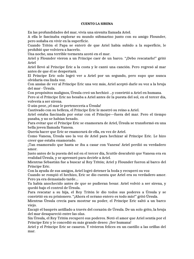 Cuento de La Sirenita para Imprimir | PDF